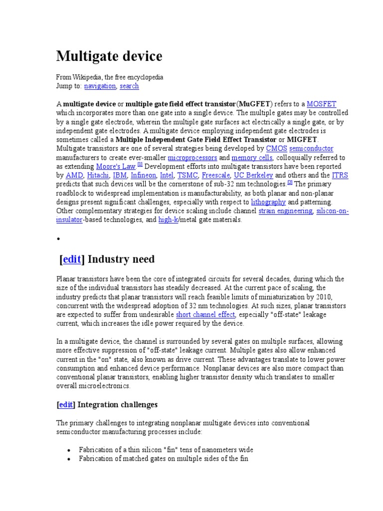 Multigate Device: Industry Need | Download Free PDF | Field Effect ...