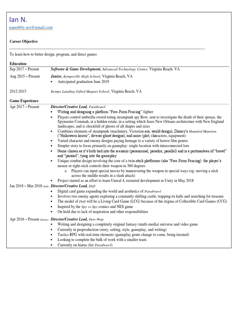 Ian Resume - Current | PDF | Entertainment | Leisure