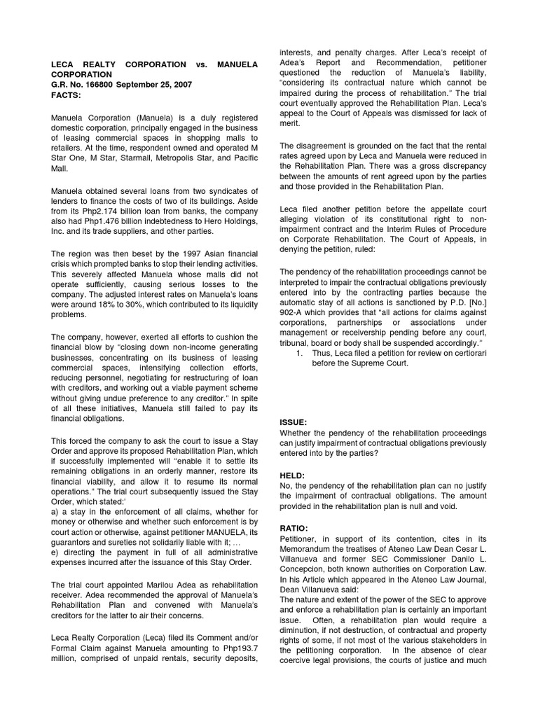 94 Leca Realty V Manuela Corporation | PDF | Loans | Business Law
