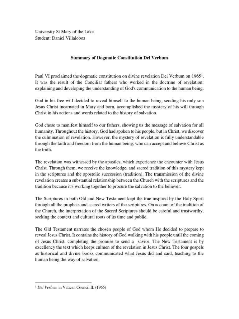 Summary Dei Verbum | Revelation | Systematic Theology