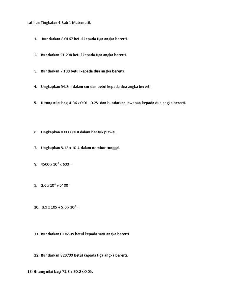 Latihan Tingkatan 4 Bab 1 Matematik | PDF