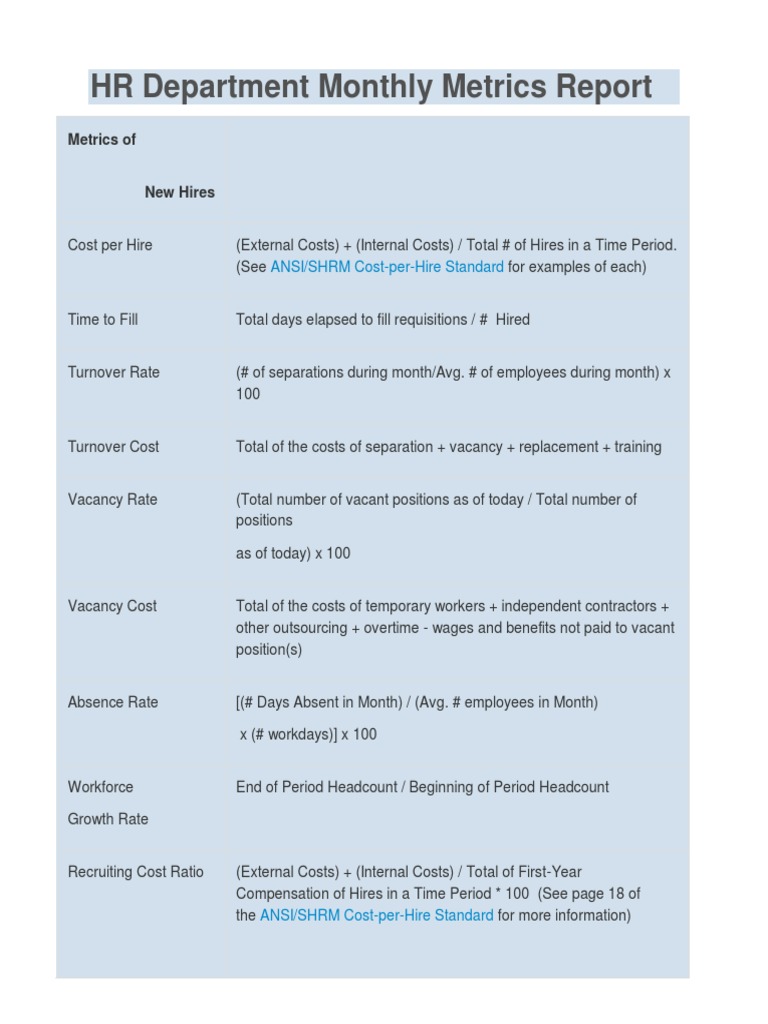 HR Department Monthly Metrics Report | PDF