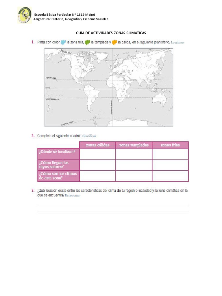Guía de Actividades Zonas Climáticas | PDF