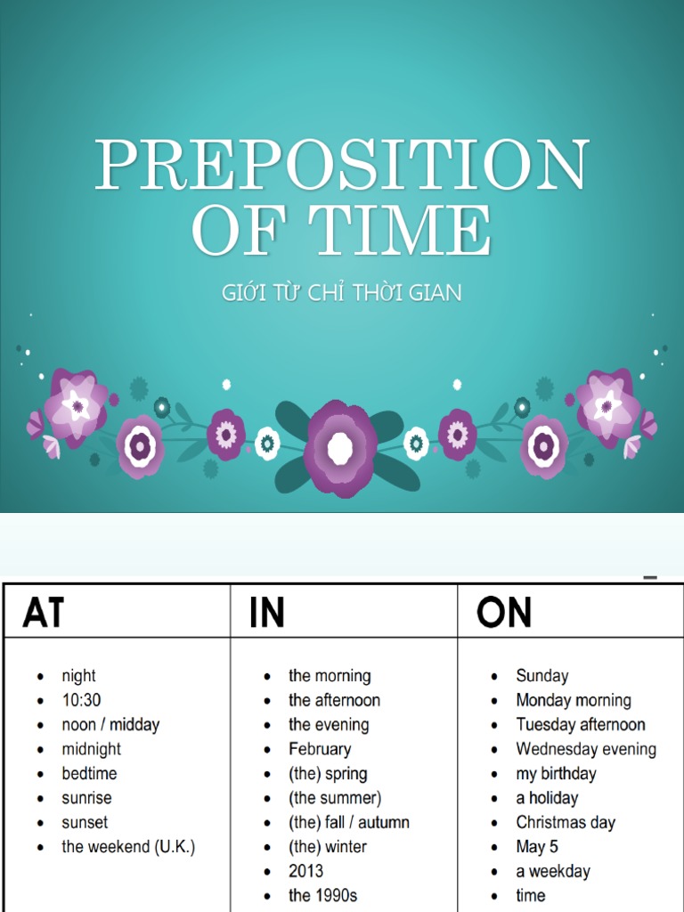 Preposition of Time In, On, at | PDF