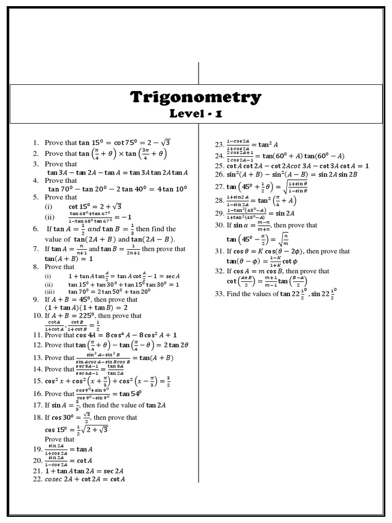 Trigonometry: Level - 1 | PDF