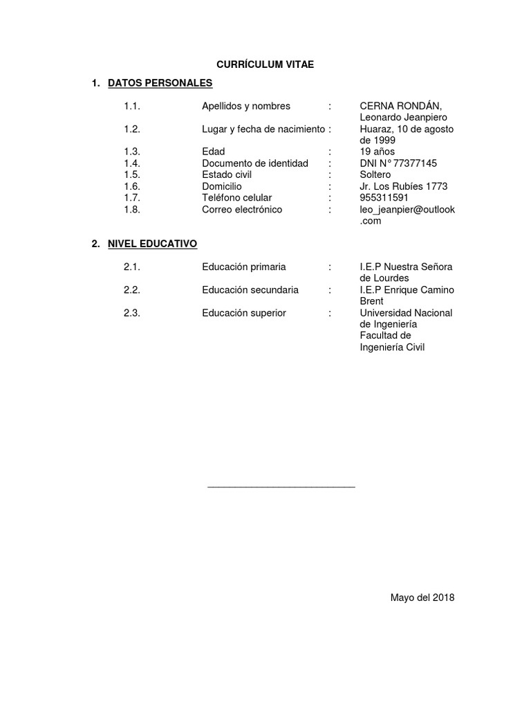 Currículum Vitae de Leonardo Cerna | PDF