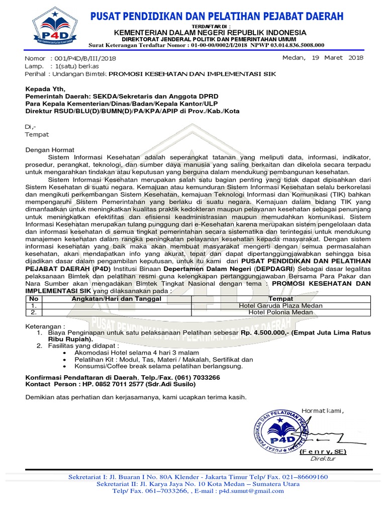 Surat Bimtek Kesehatan P4D | PDF