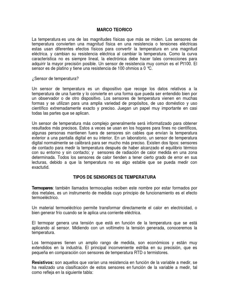 Marco Teorico y Bibliografia Sensores | PDF | Par termoeléctrico | Sensor