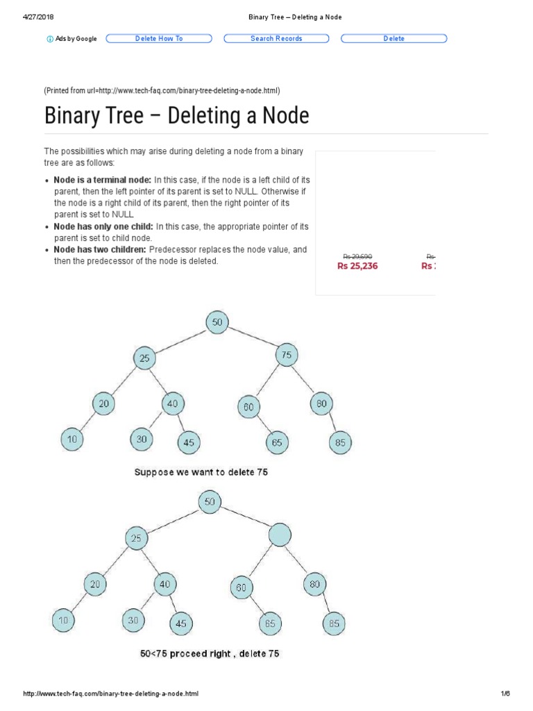 Binary Tree Deleting A Node Pdf Computer Data Algorithms And Data Structures