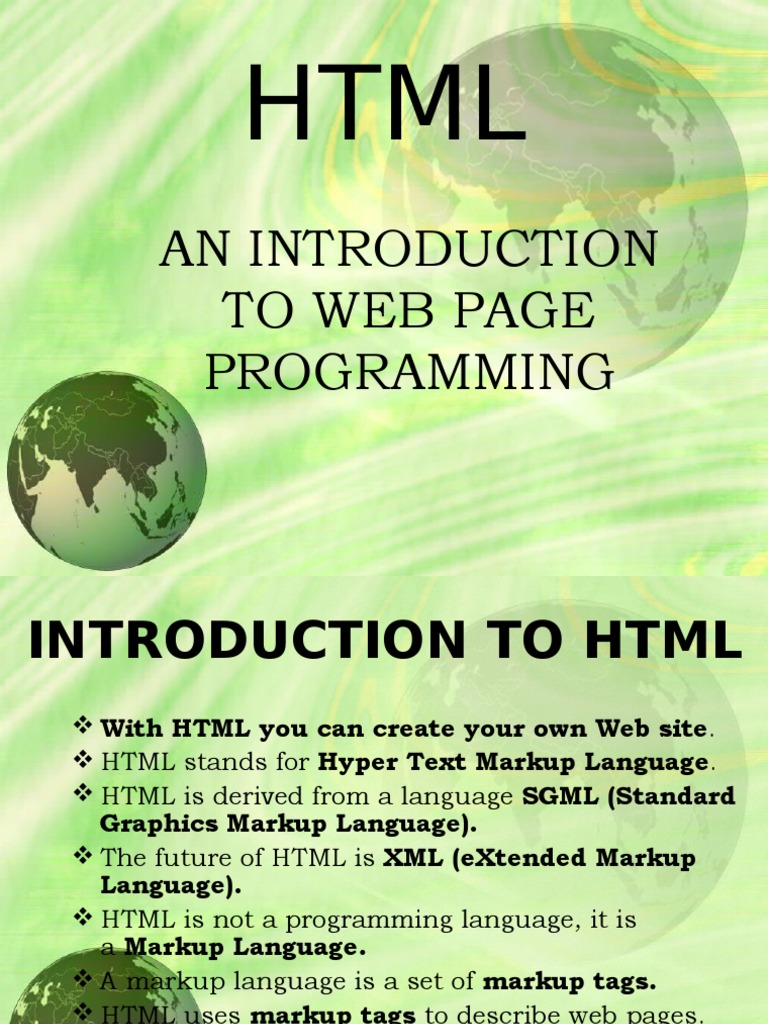 Introduction To HTML PDF | Download Free PDF | Html Element | Markup ...