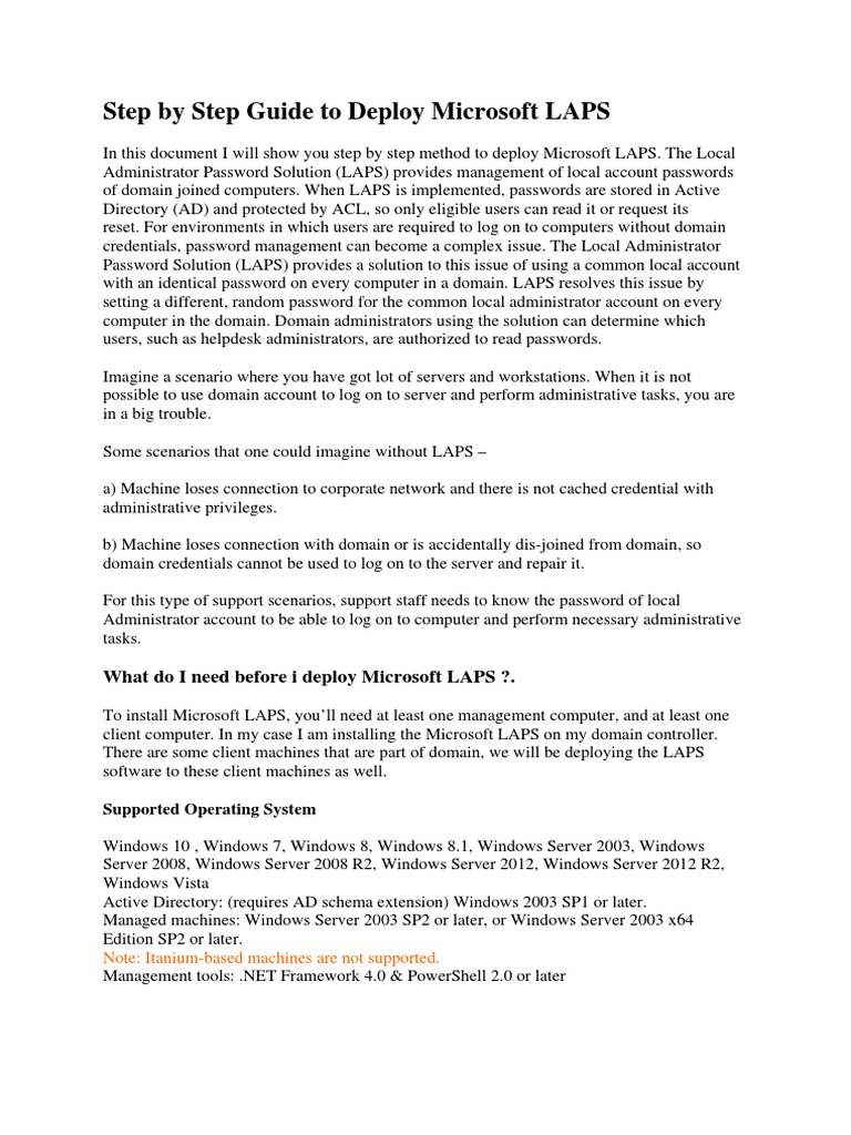 Deploy Microsoft LAPS: Step-by-Step Guide | PDF | Group Policy | Windows Server 2003
