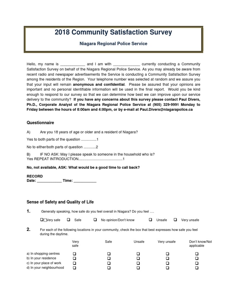 2018 Community Satisfaction Questionaire Final | Police | Crimes | Free ...