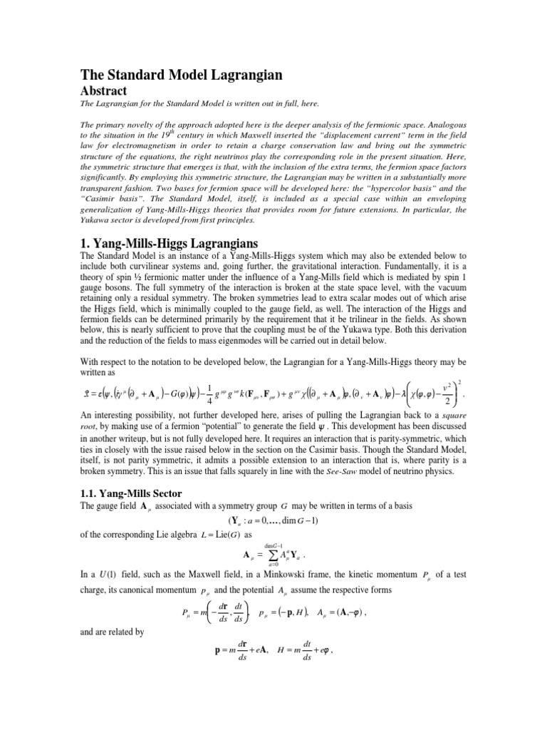Standard Model Lagrangian in Detail With Gravity Included. | PDF ...
