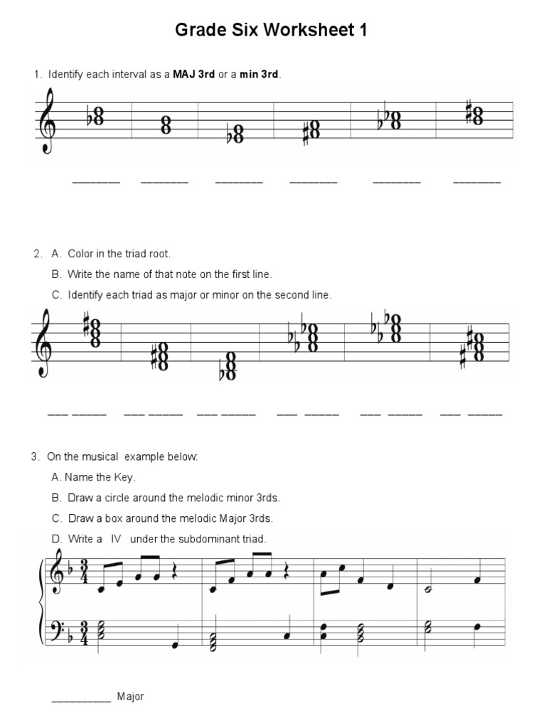 Grade 6 Worksheet | PDF | Minor Scale | Melody