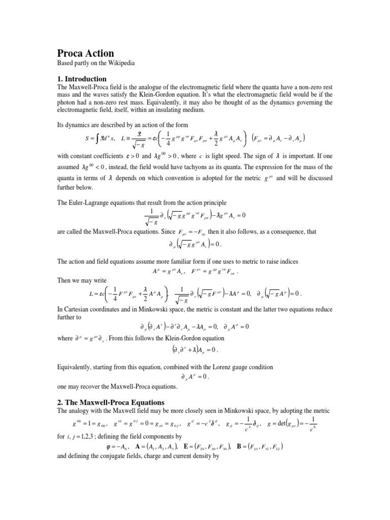 The Proca Field and Symmetry Breaking / Mass Generation - As Seen From ...
