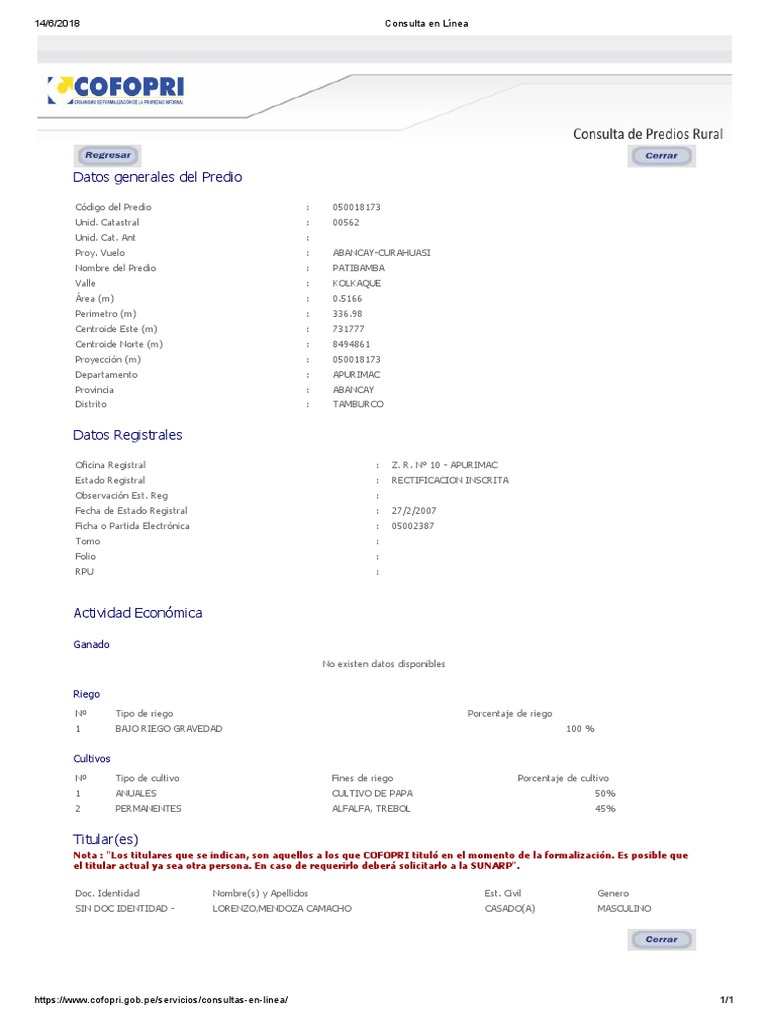 Cofopri - Consultas en línea.pdf | Agricultura | Business