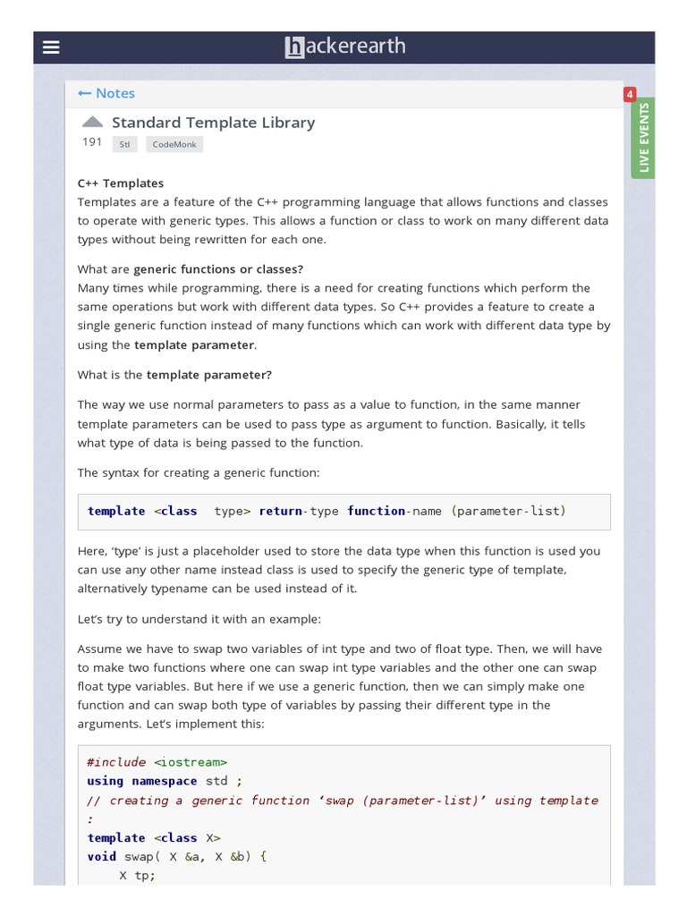 Standard Template Library - HackerEarth | PDF | Array Data Structure | Parameter (Computer ...