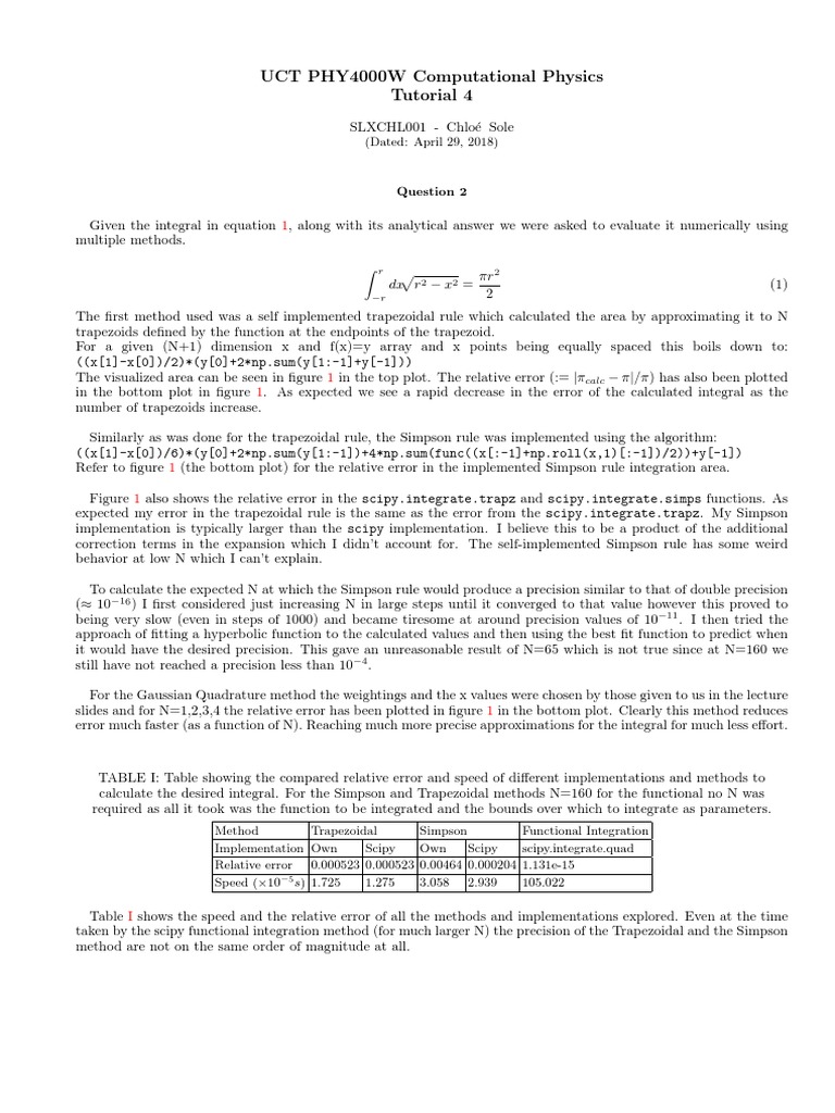 Uct Phy4000w Computational Physics Tutorial | PDF | Integral | Numerical Analysis