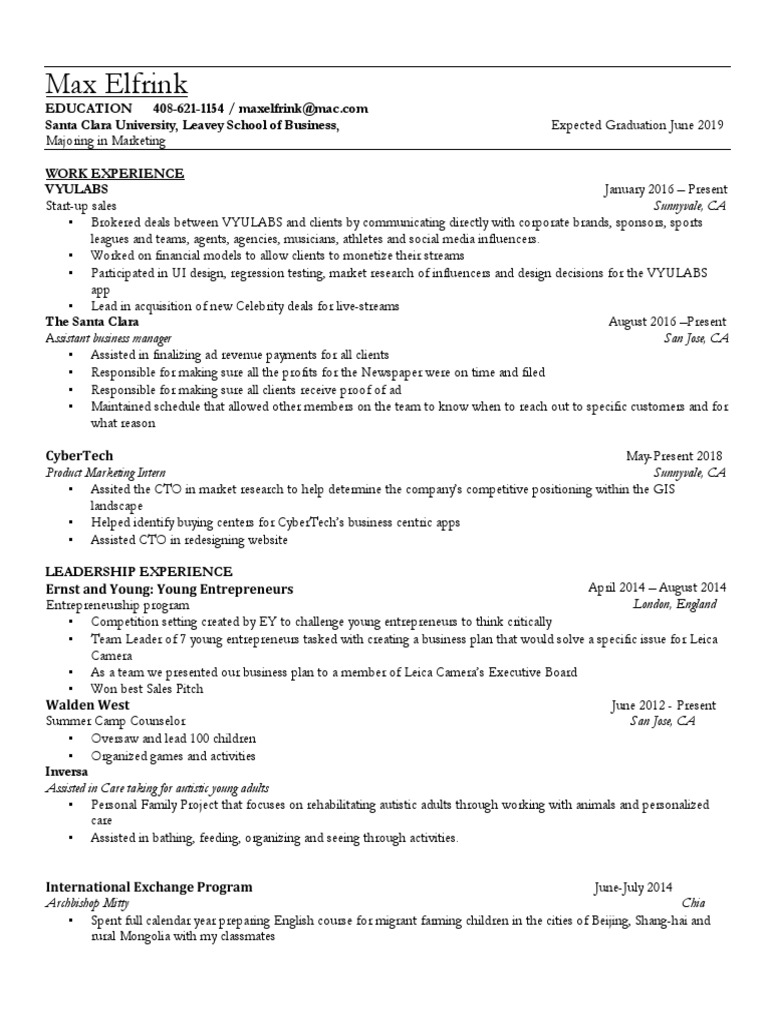 Max Elfrink Resume | PDF | Entrepreneurship | Business