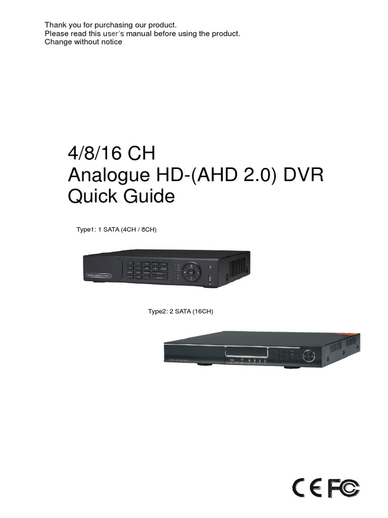 Analogue HD (AHD2.0) DVR - Quick Guide | PDF | Usb | Hdmi