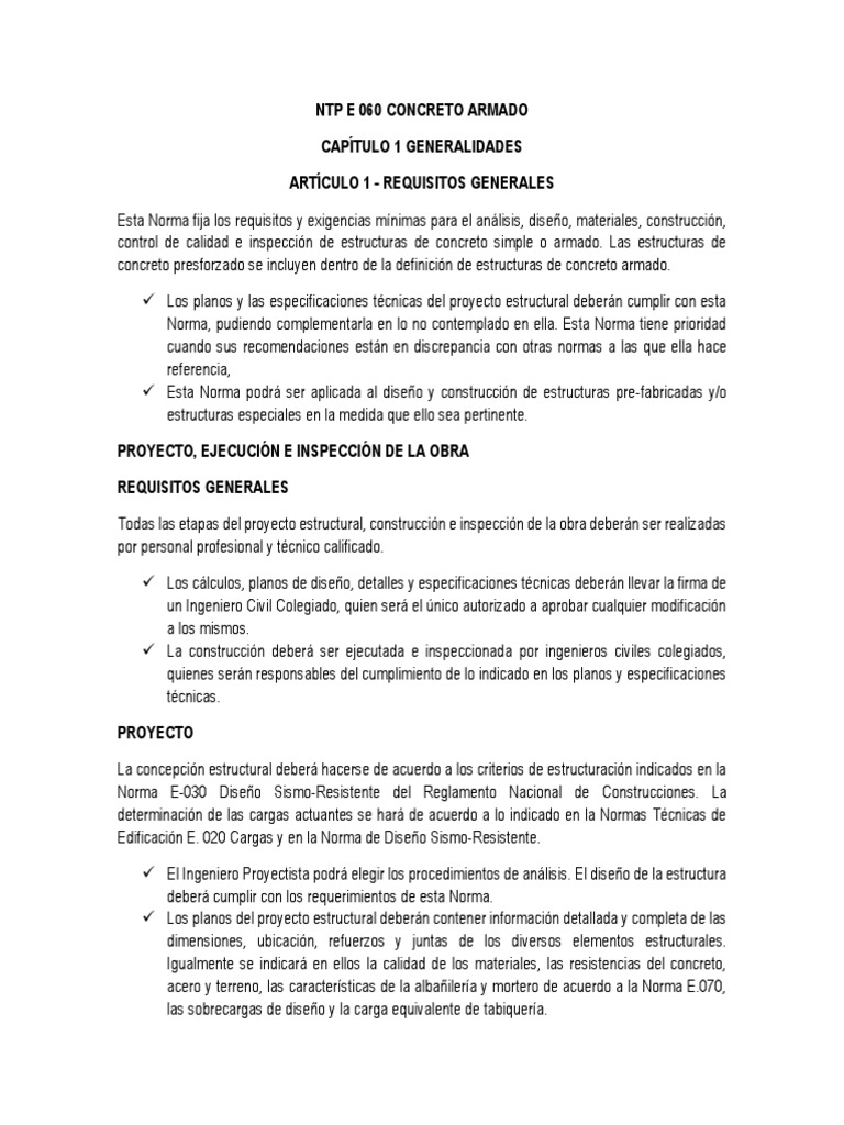 Norma E 060 | PDF | Hormigón | Cemento