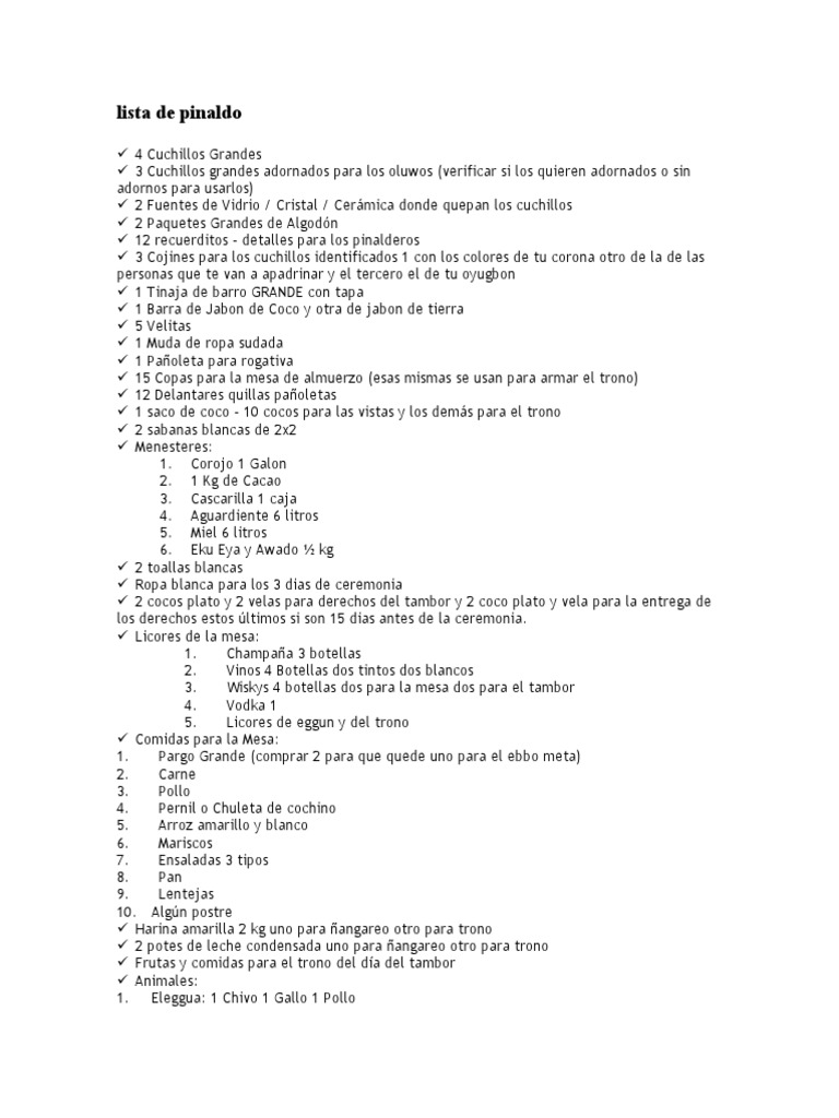 Lista de Pinaldo | PDF | Pollo | Comida y bebida