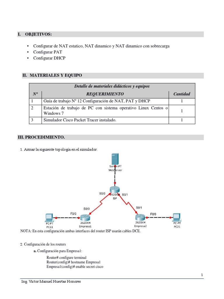Configurar Nat, Pat, DHCP | PDF | Dirección IP | Enrutador (Computación)