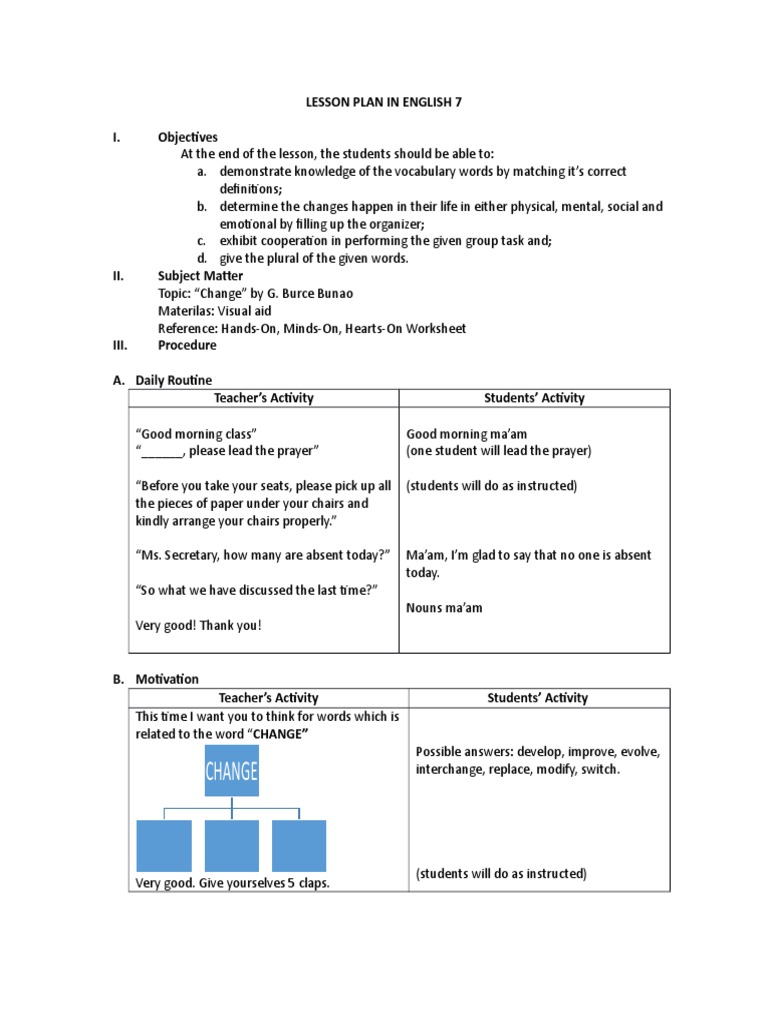 Changes Lesson Plan | PDF | Vocabulary | Prayer