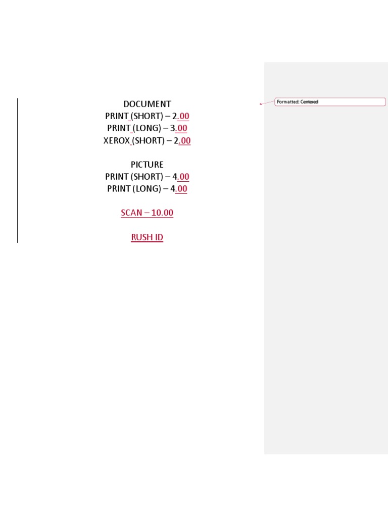 Document Print (SHORT) - 2 Print (LONG) - 3 Xerox (SHORT) - 2 Picture ...