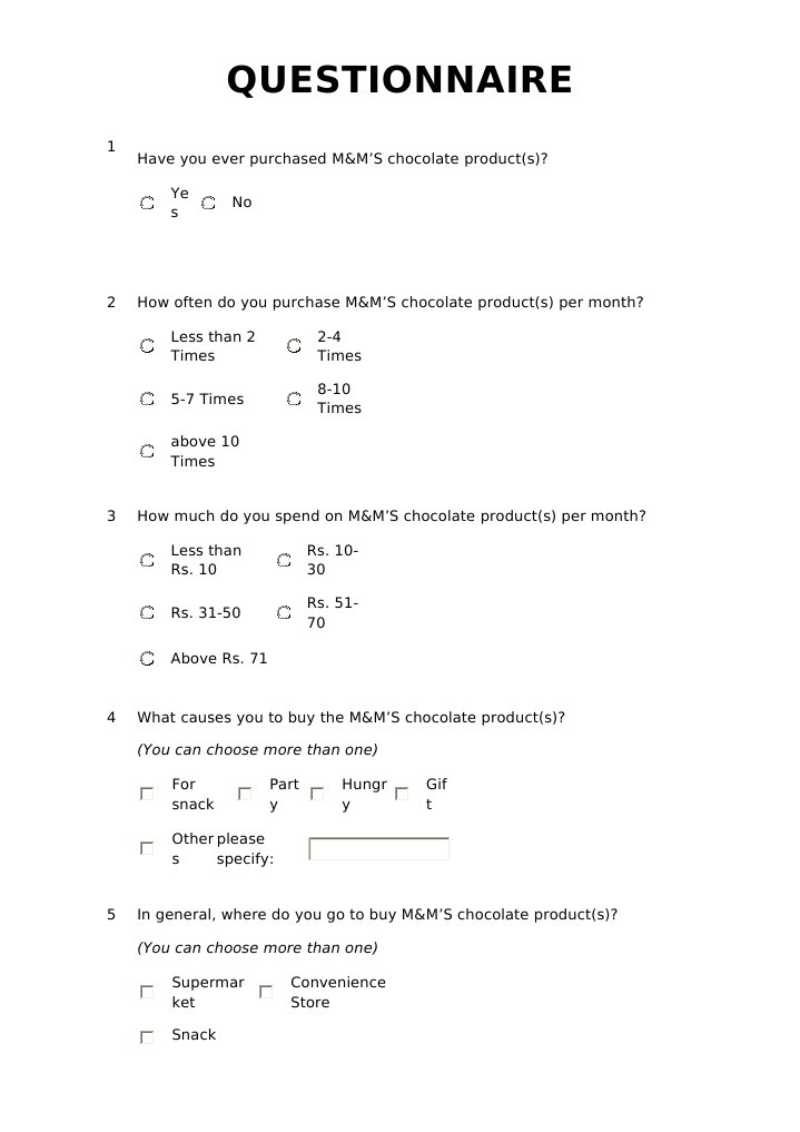 Questionnaire: (You Can Choose More Than One) | PDF | Chocolate | Marketing