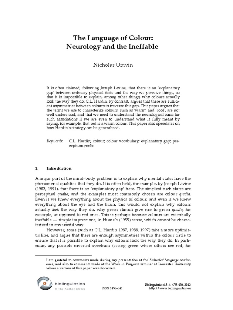 The Language of Colour: Exploring Neurological Basis of Colour ...