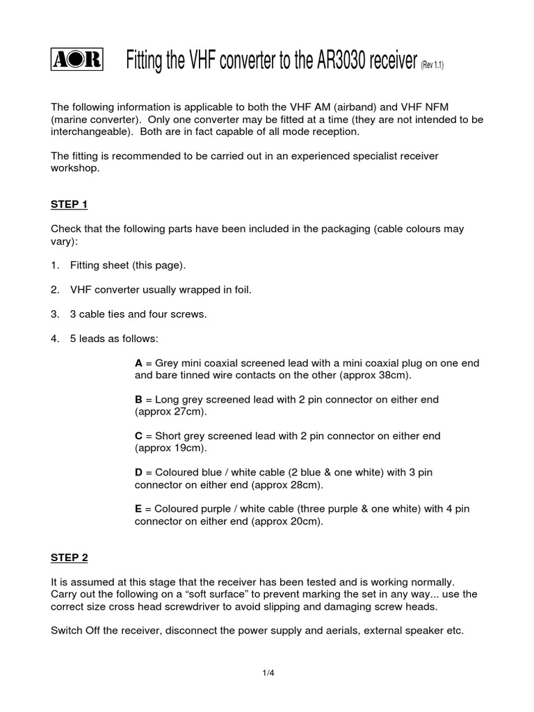 AOR AR3030 VHF Converter Installation | PDF | Coaxial Cable ...