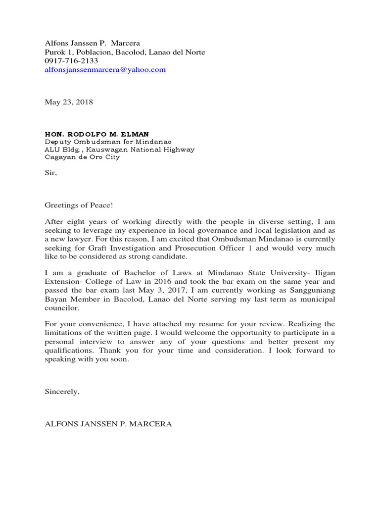 Application Letter Ombudsman | PDF