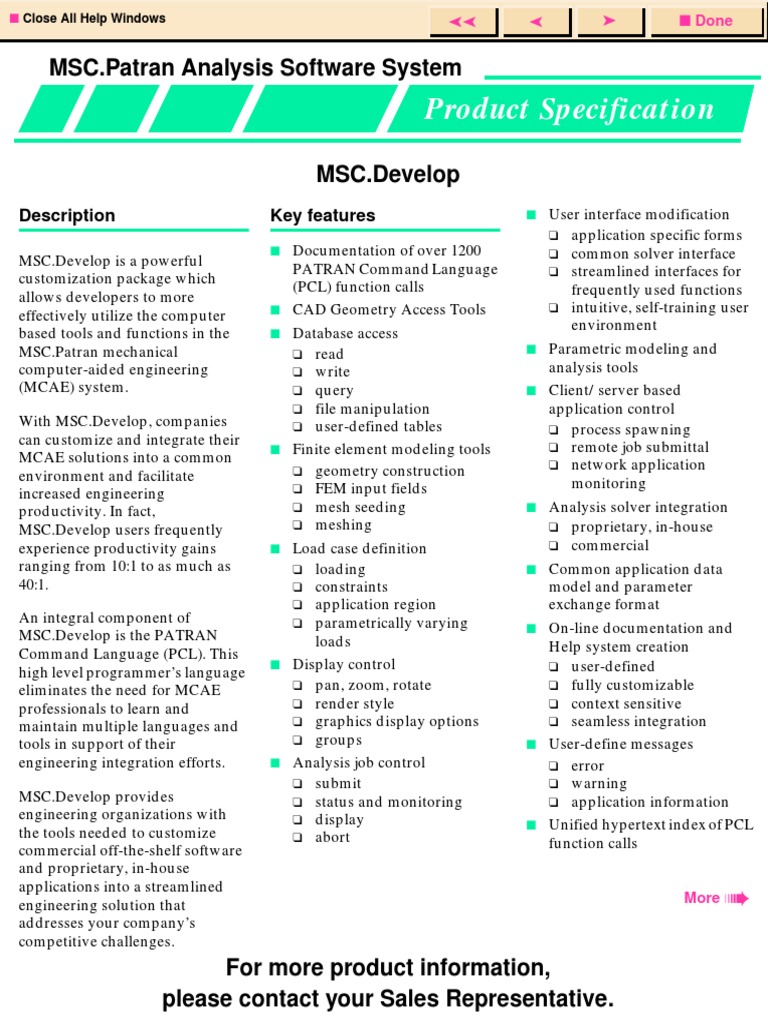 Product Specification: MSC - Patran Analysis Software System | PDF ...