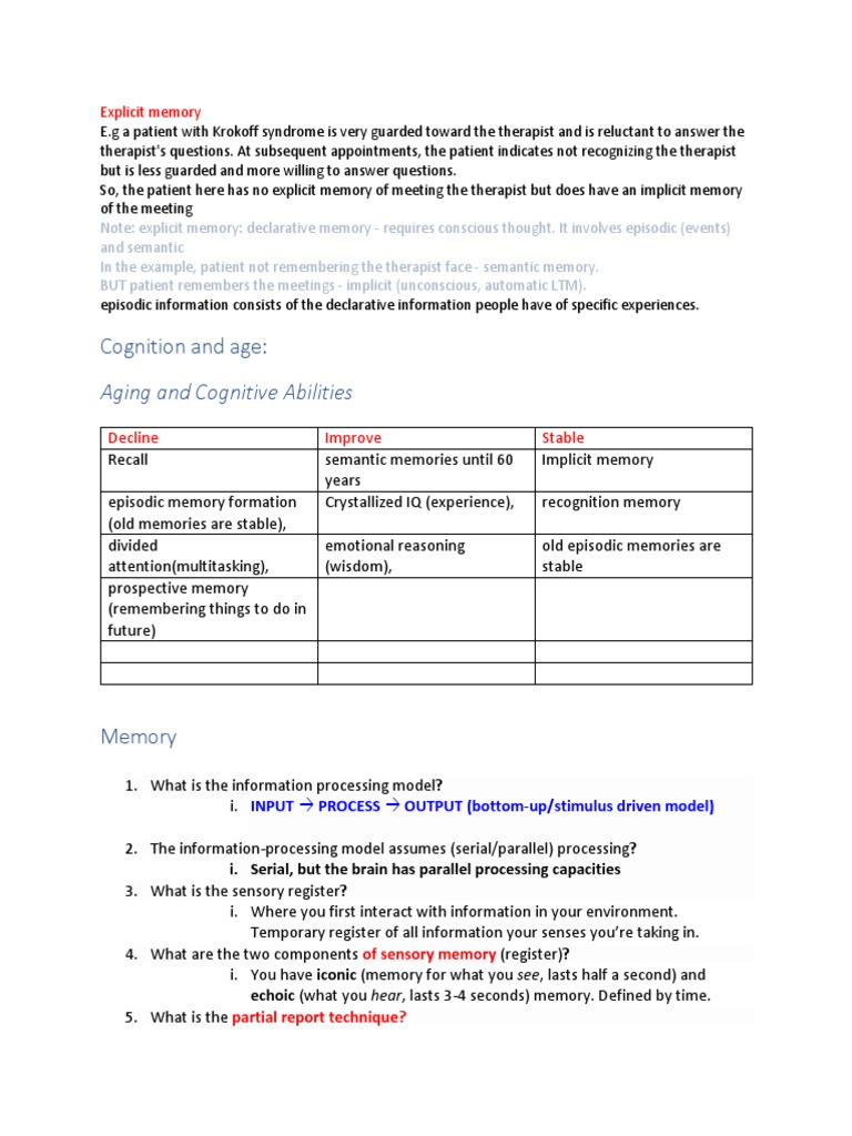 Cognition and Age:: Aging and Cognitive Abilities | PDF | Recall ...