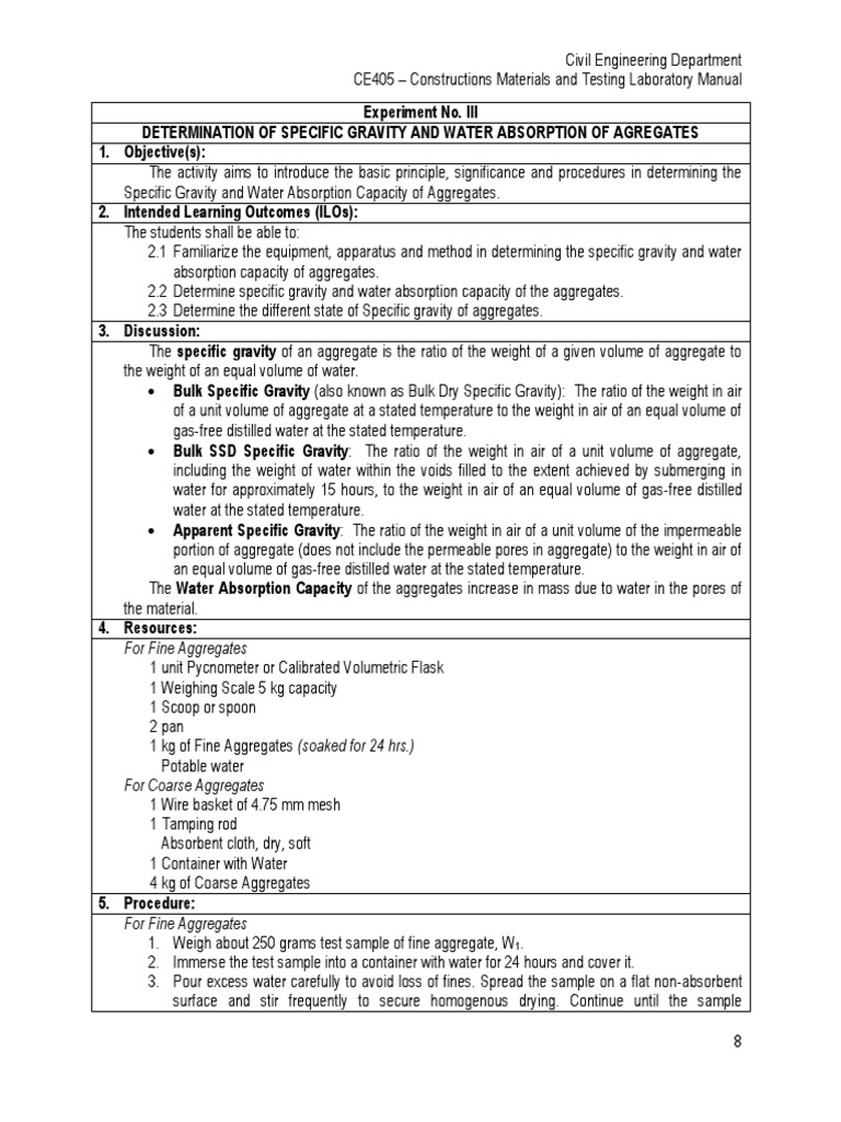 Specific Gravity and Water Absorption of Aggregates | PDF | Weight ...