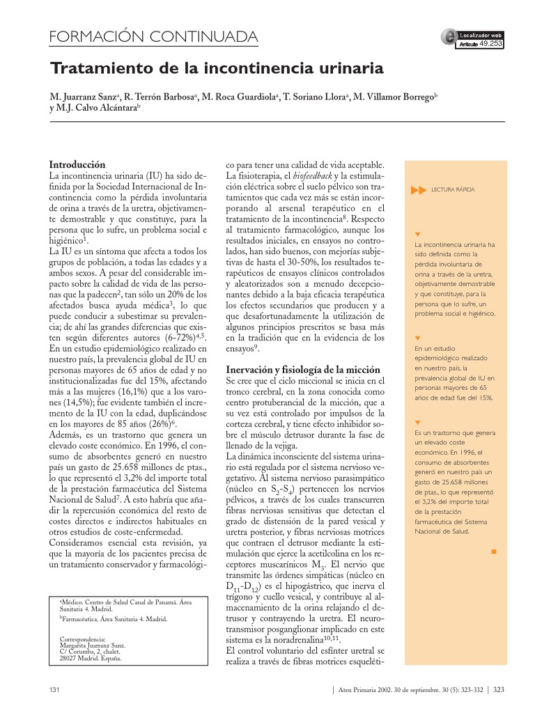 Incontinencia Urinaria | PDF | Micción | Vejiga urinaria