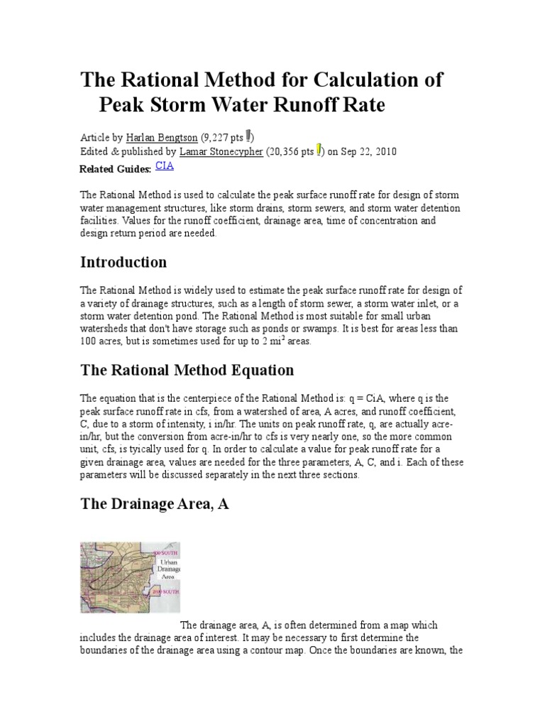 The Rational Method For Calculation of Peak Storm Water Runoff Rate ...