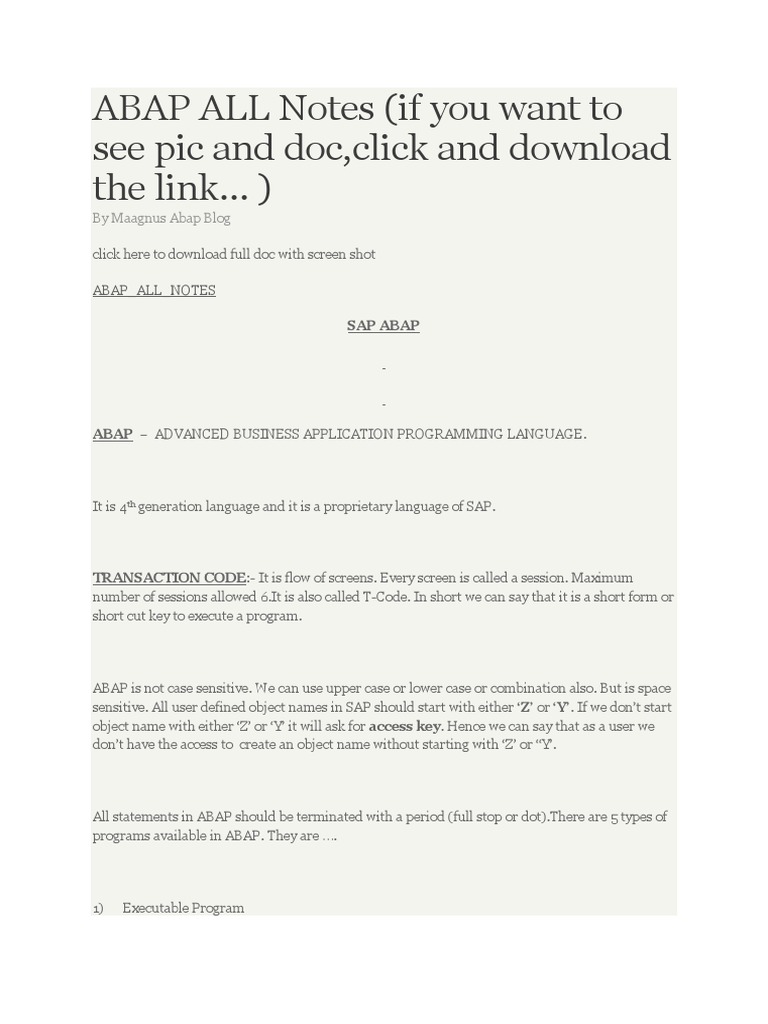ABAP ALL Notes (If You Want To See Pic and Doc, Click and Download The ...