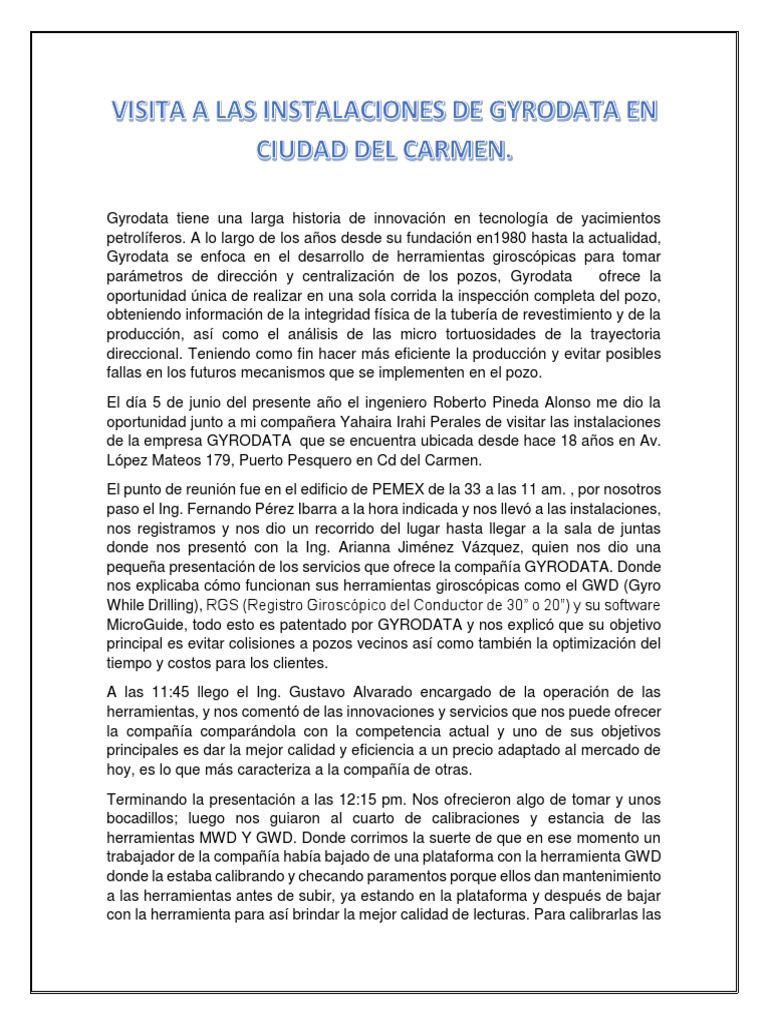 Visita A Las Instalaciones de Gyrodata | PDF | Ingeniería | Science