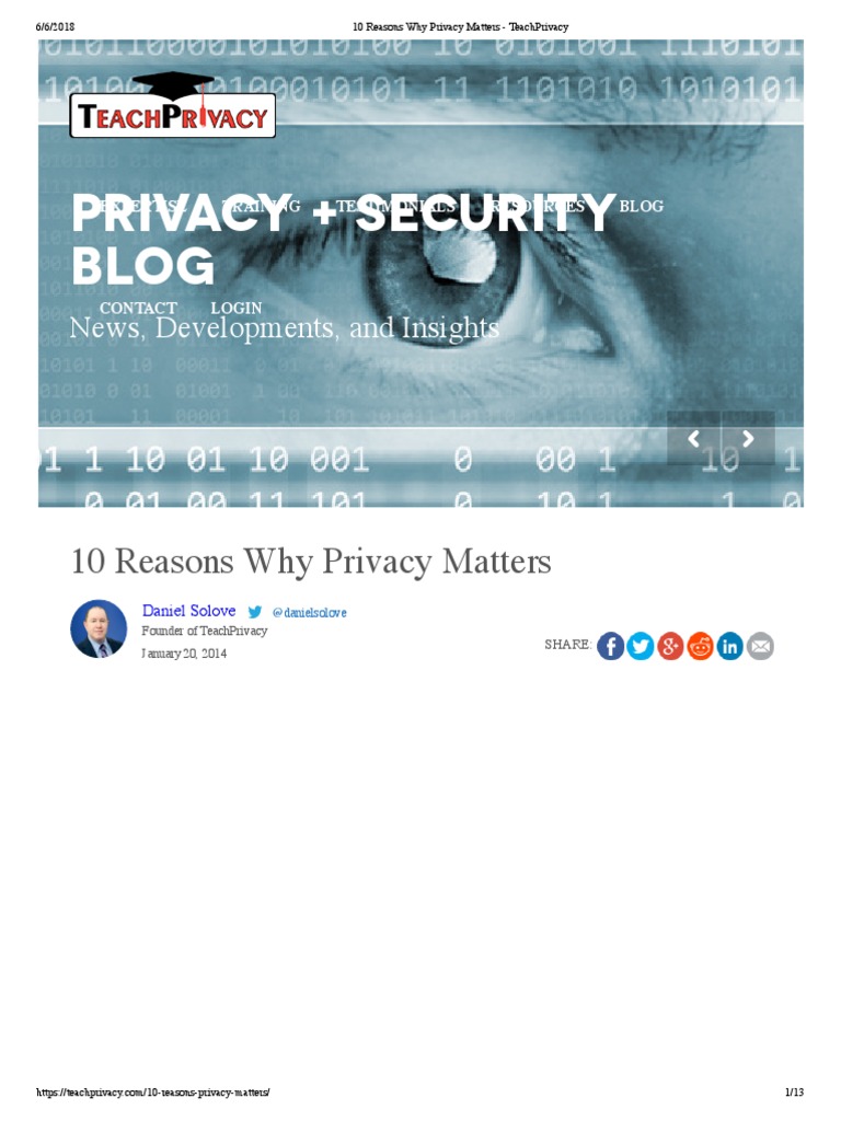 10 Reasons Why Privacy Matters - TeachPrivacy | PDF | Privacy | Health ...