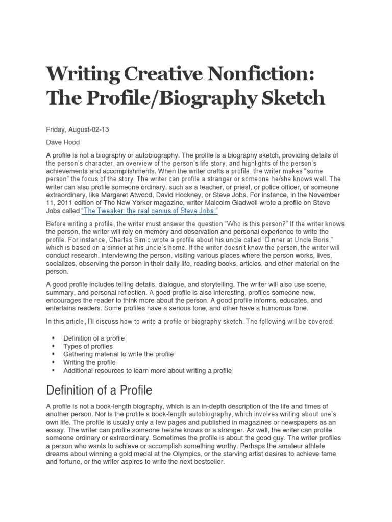 Writing Creative Profiles | PDF | Creative Nonfiction | Narration