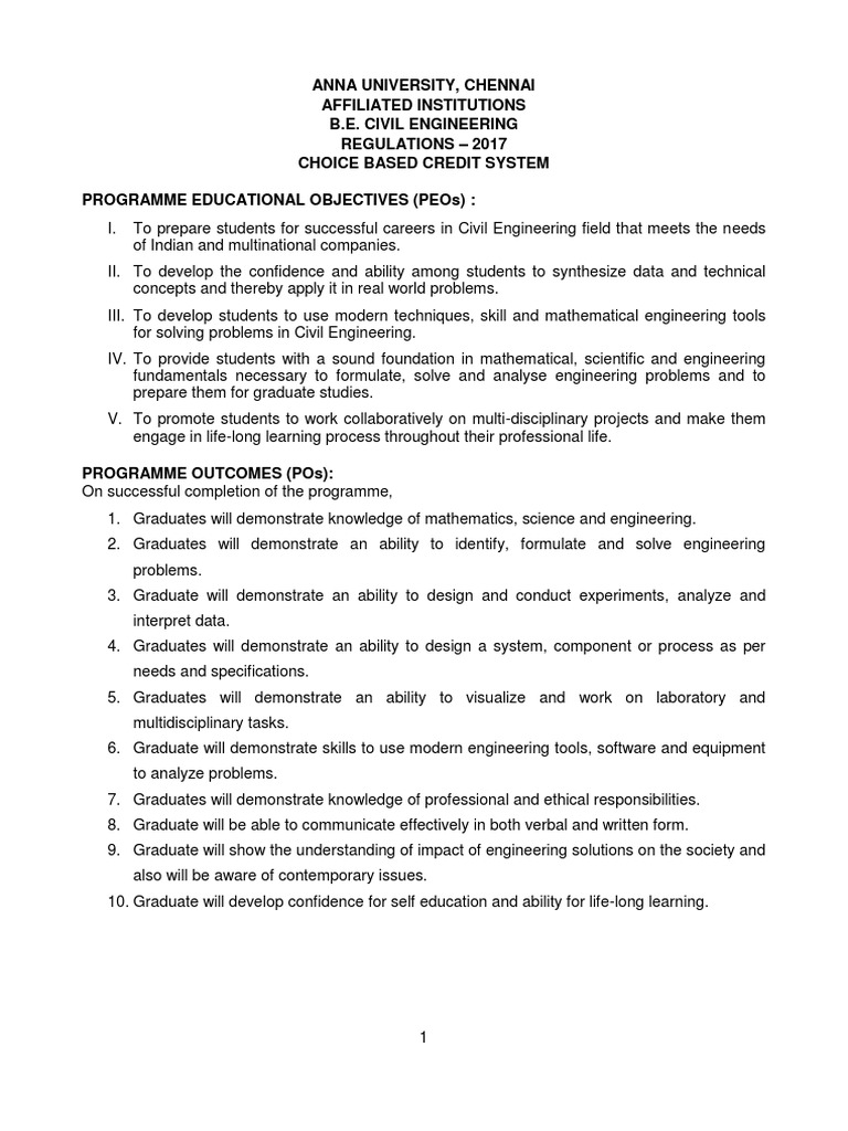 B.E.Civil Engineering 2017 Regulation Syllabus | PDF | Integral ...