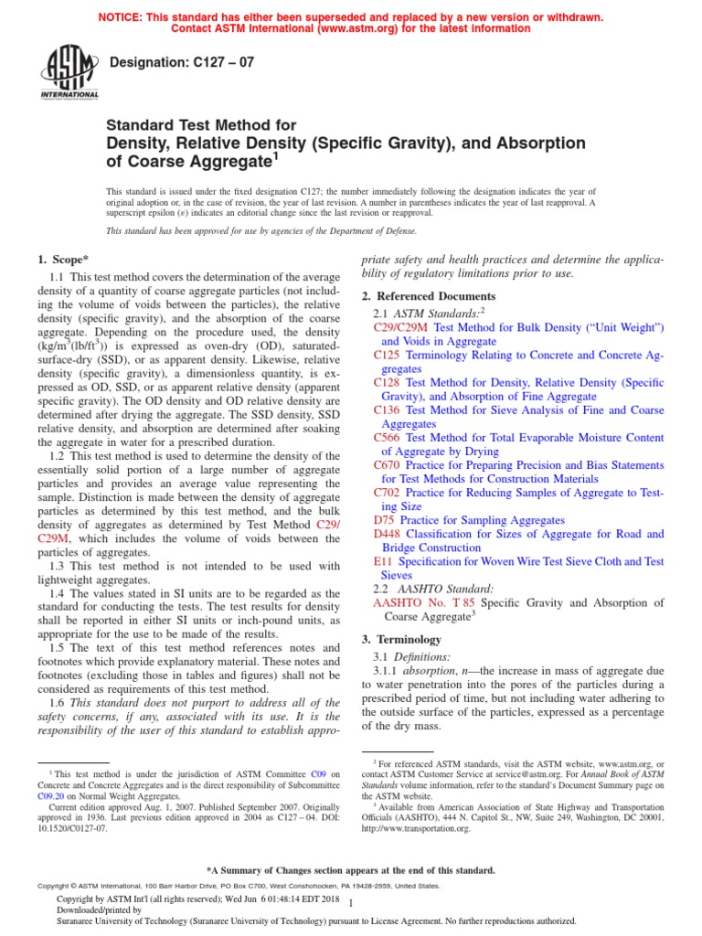 Density, Relative Density (Specific Gravity), and Absorption of Coarse ...
