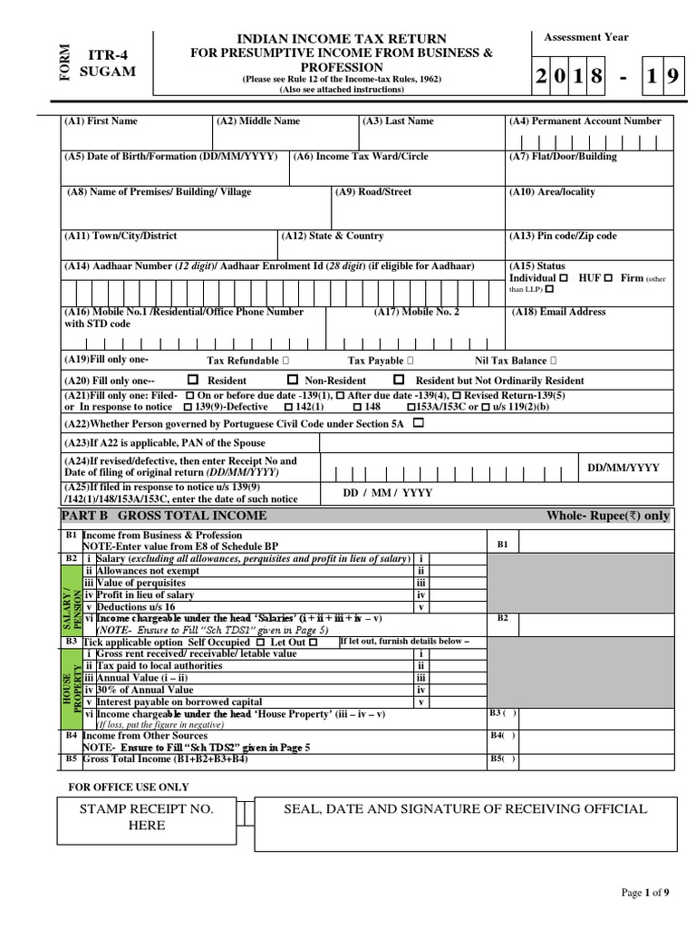 ITR 4 Sugam Form For Assessment Year 2018 19 | PDF | Loans | Banks