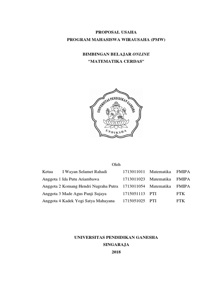 Proposal Usaha Program Mahasiswa Wirausaha (PMW) | PDF