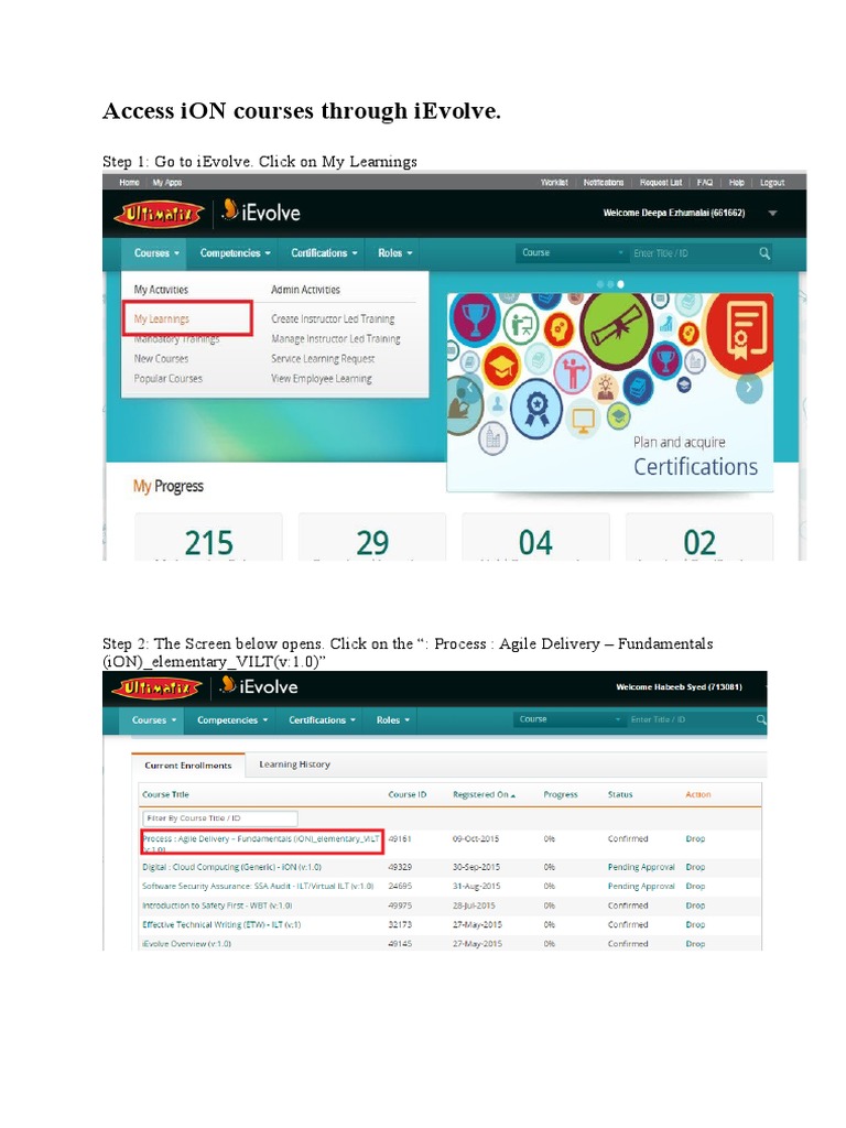 Access Ion Courses Through Ievolve.: Step 1: Go To Ievolve. Click On My ...