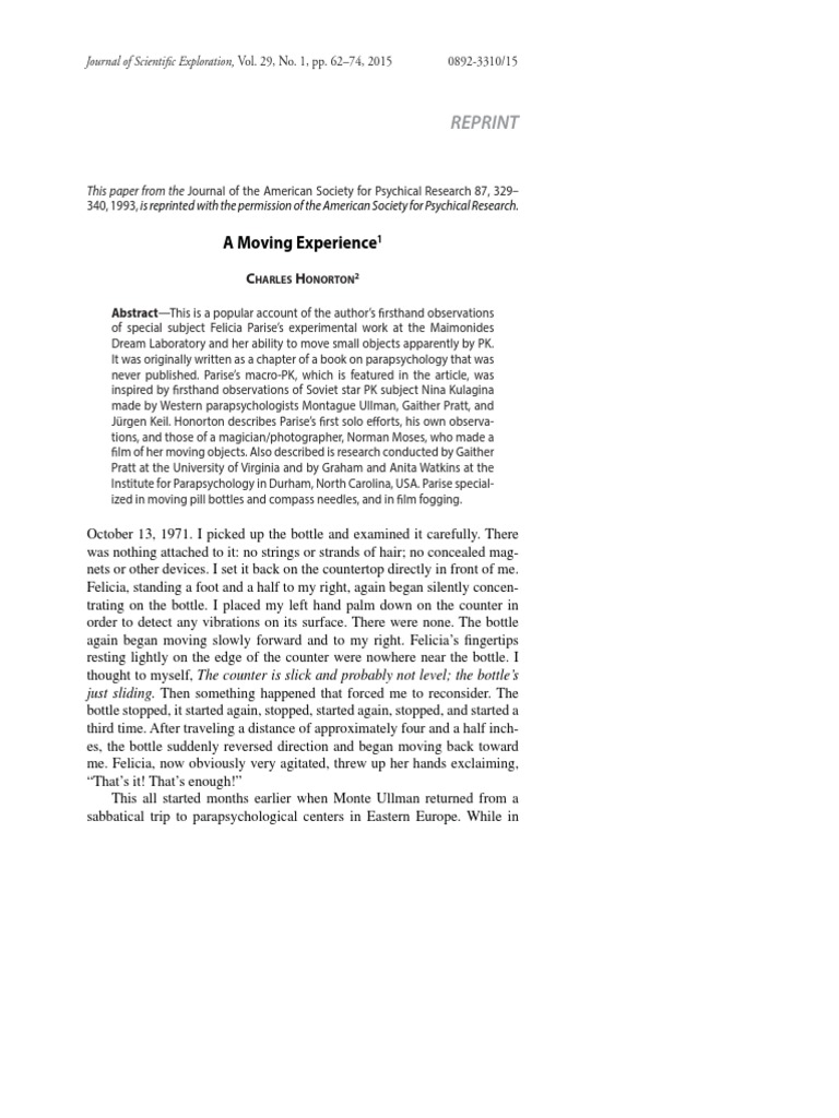 Felicia Parise's PK Experiments | PDF | Parapsychology | Telepathy