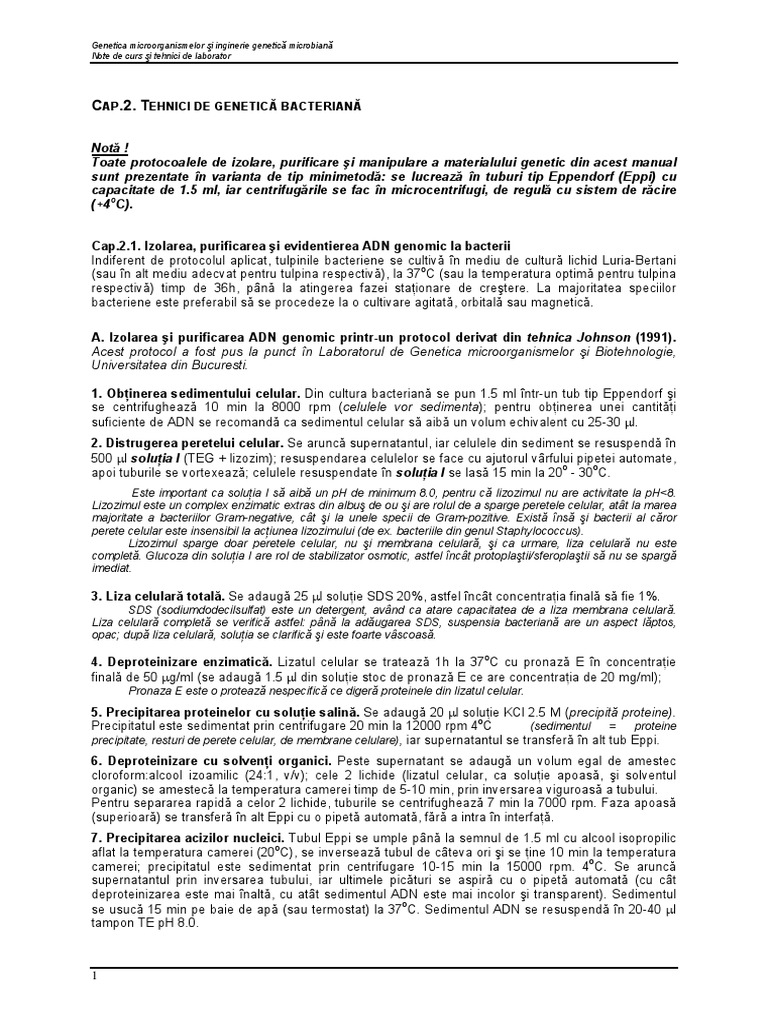 Cap2-1 Tehnici Genetica Bacteriana PDF | PDF