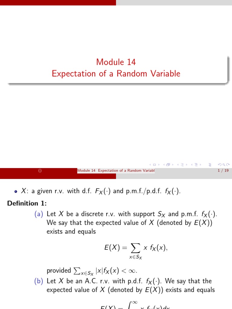 Module 14 Expectation of A Random Variable | PDF | Expected Value | Variance